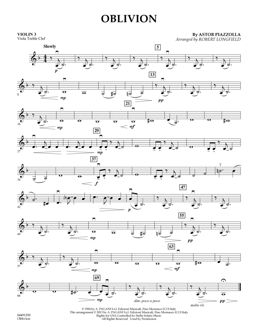 Oblivion - Violin 3 (Viola Treble Clef) by Robert Longfield - Orchestra ...