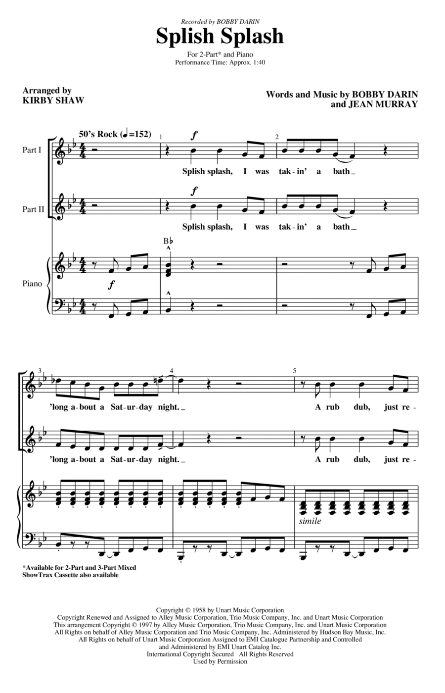 Splish Splash (arr. Kirby Shaw) by Bobby Darin - Choir - Digital Sheet ... Splish Splash (arr. Kirby Shaw) by Bobby Darin - Choir - Digital Sheet ...