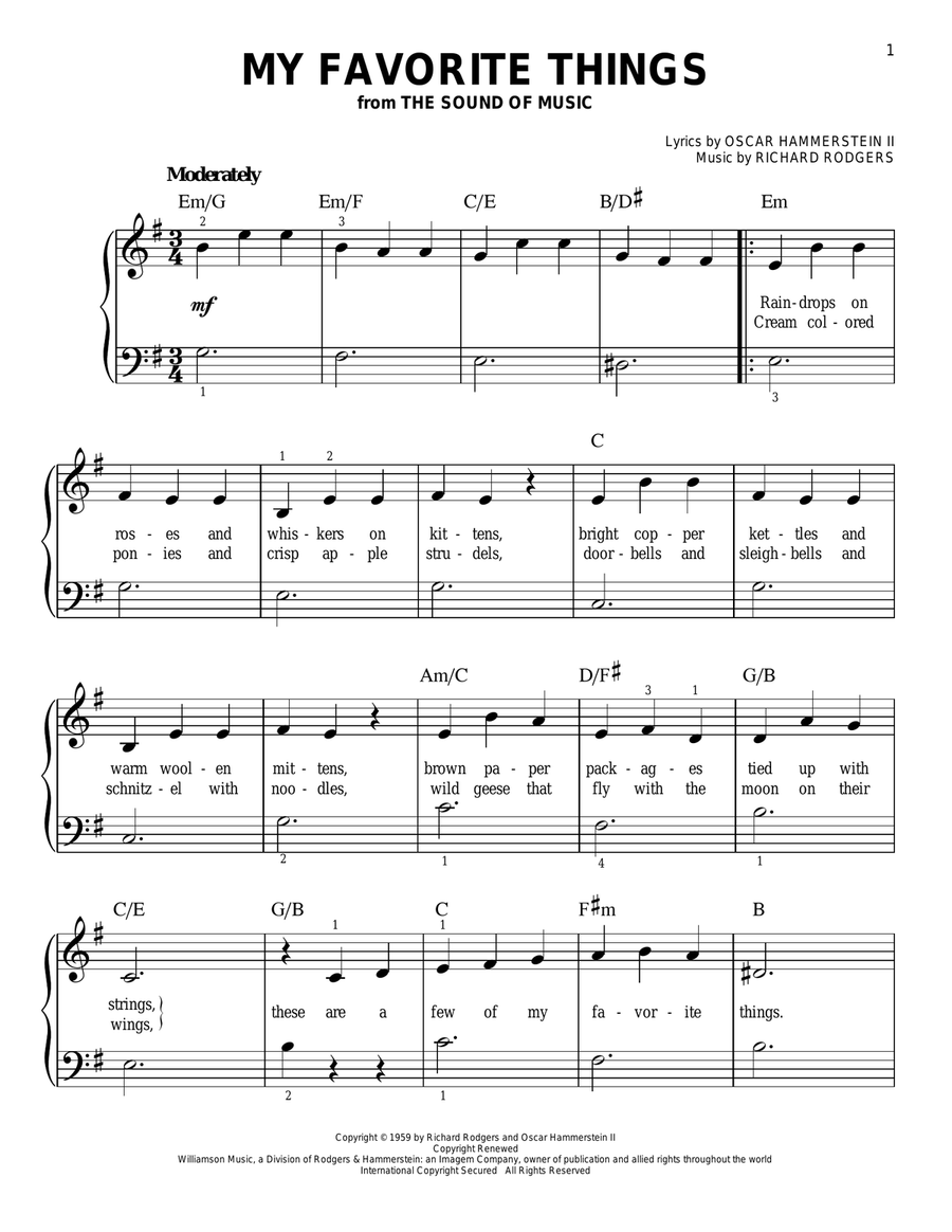 My Favorite Things From The Sound Of Music By Rodgers And Hammerstein