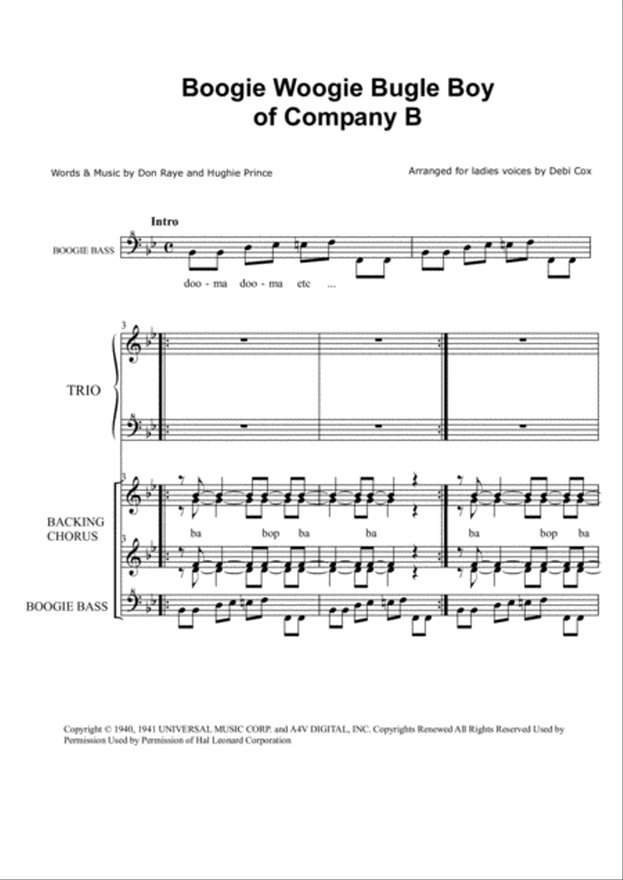 Boogie Woogie Bugle Boy by Bette Midler - Choir, SSA, 3-Part - Intermediate Digital Sheet Music ...