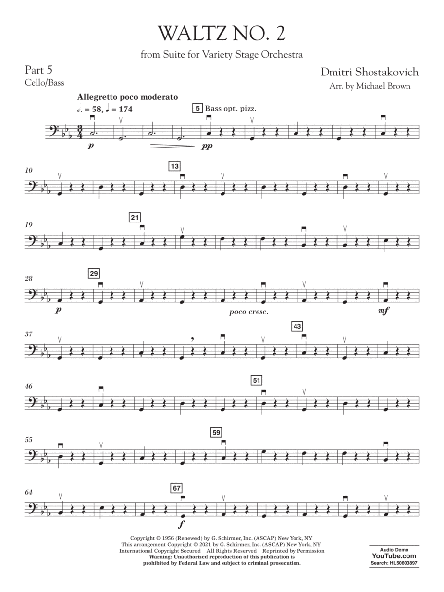 Waltz No. 2 (from Suite for Variety Stage Orchestra) (arr. Brown) - Pt ...