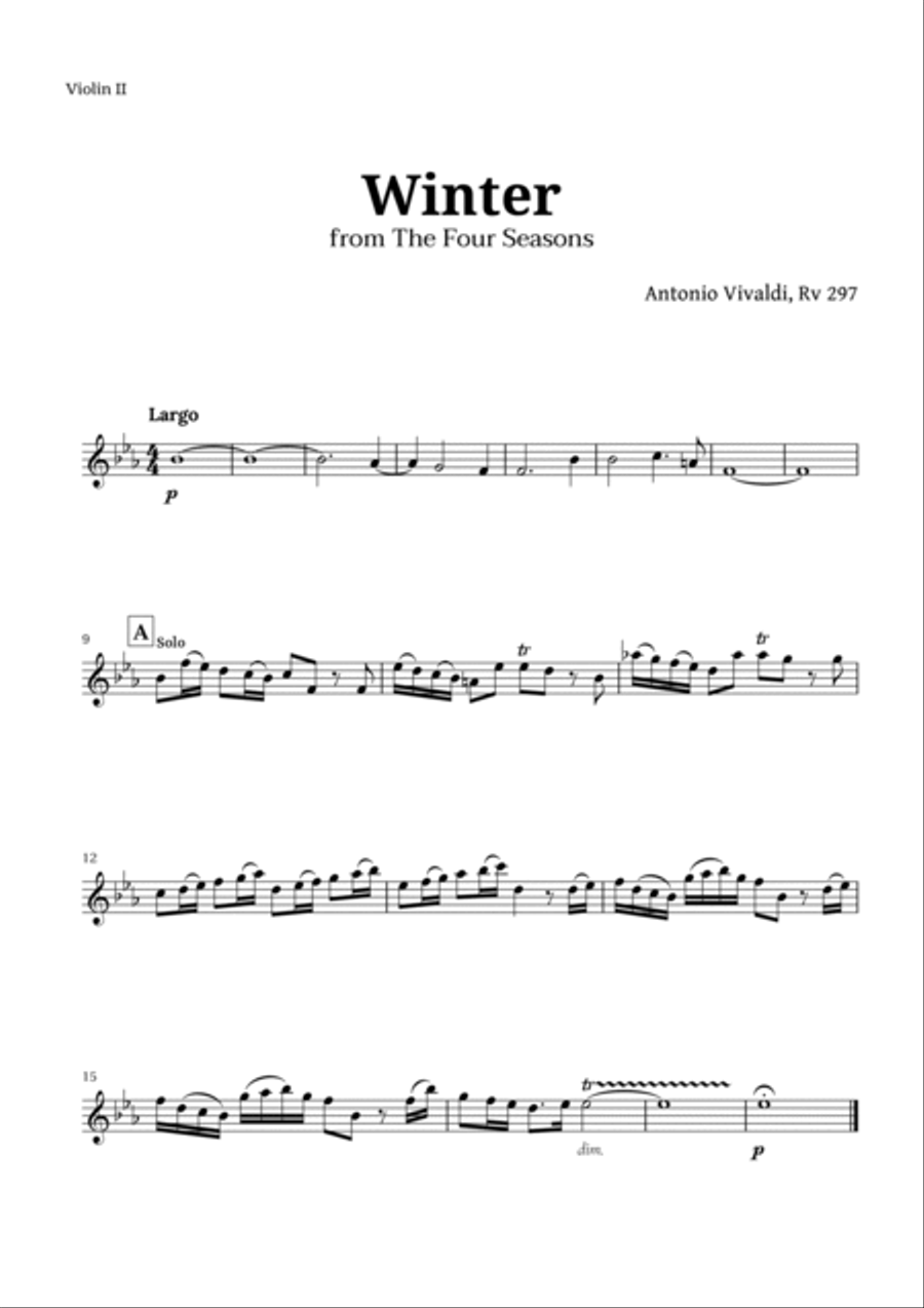 Largo from Winter by Vivaldi for String Quartet with Chords by Antonio ...