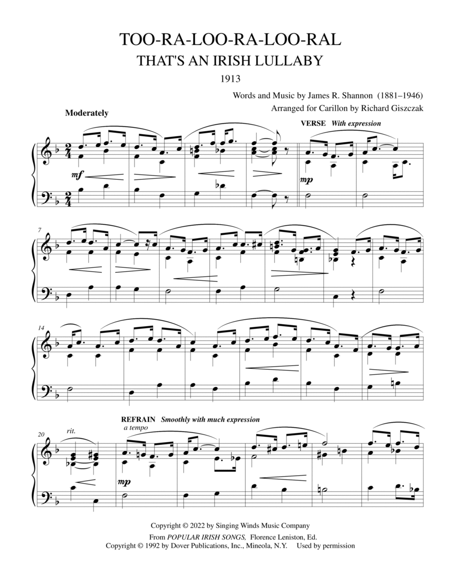 Too-Ra-Loo-Ra-Loo-Ral (That's An Irish Lullaby) - Small Ensemble ...