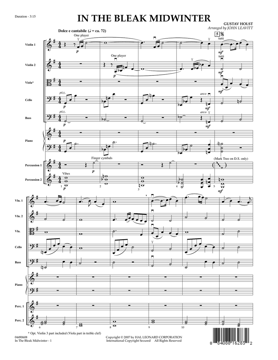 In The Bleak Midwinter Full Score By Gustav Holst String Orchestra