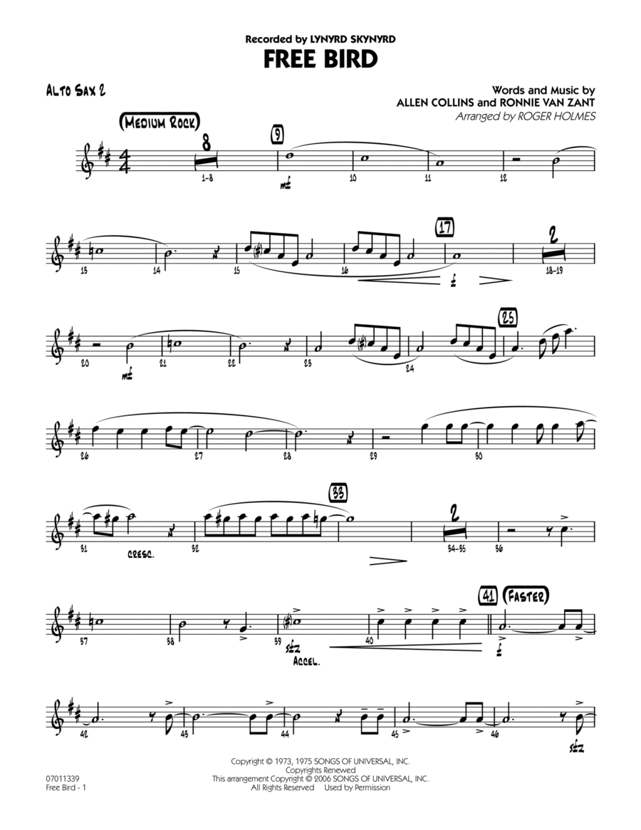 Free Bird - Alto Sax 2 by Lynyrd Skynyrd - Alto Saxophone ...