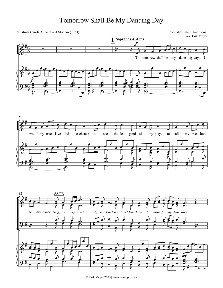 Tomorrow Shall Be My Dancing Day - 4-Part - Digital Sheet Music | Sheet ...