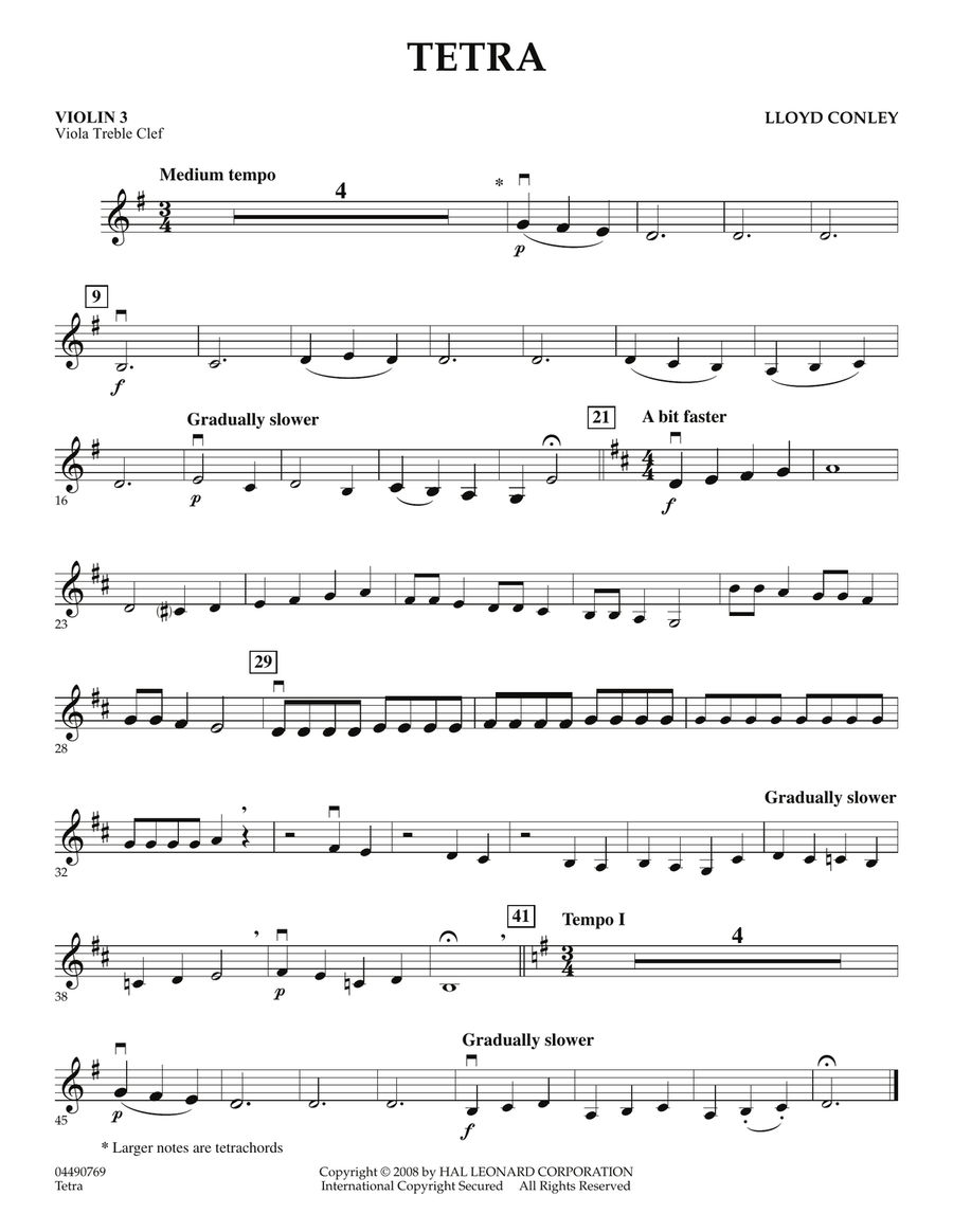 Tetra - Violin 3 (Viola Treble Clef) by Lloyd Conley - Orchestra ...