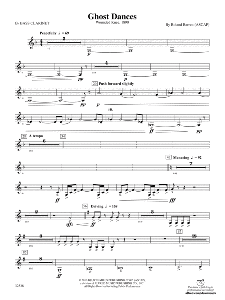 Ghost Dances B Flat Bass Clarinet By Roland Barrett Concert Band