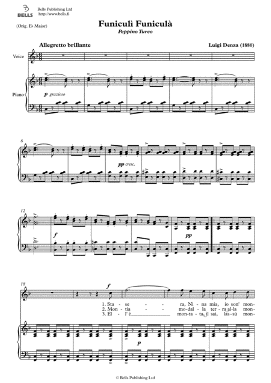 Funiculi Funicula (F Major) by Luigi Denza - Choir, Piano Accompaniment ...