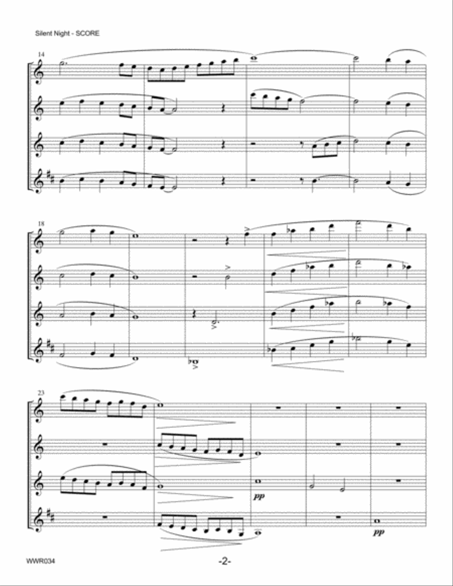Silent Night Unaccompanied Woodwind Quartet 2 Flutes Oboe