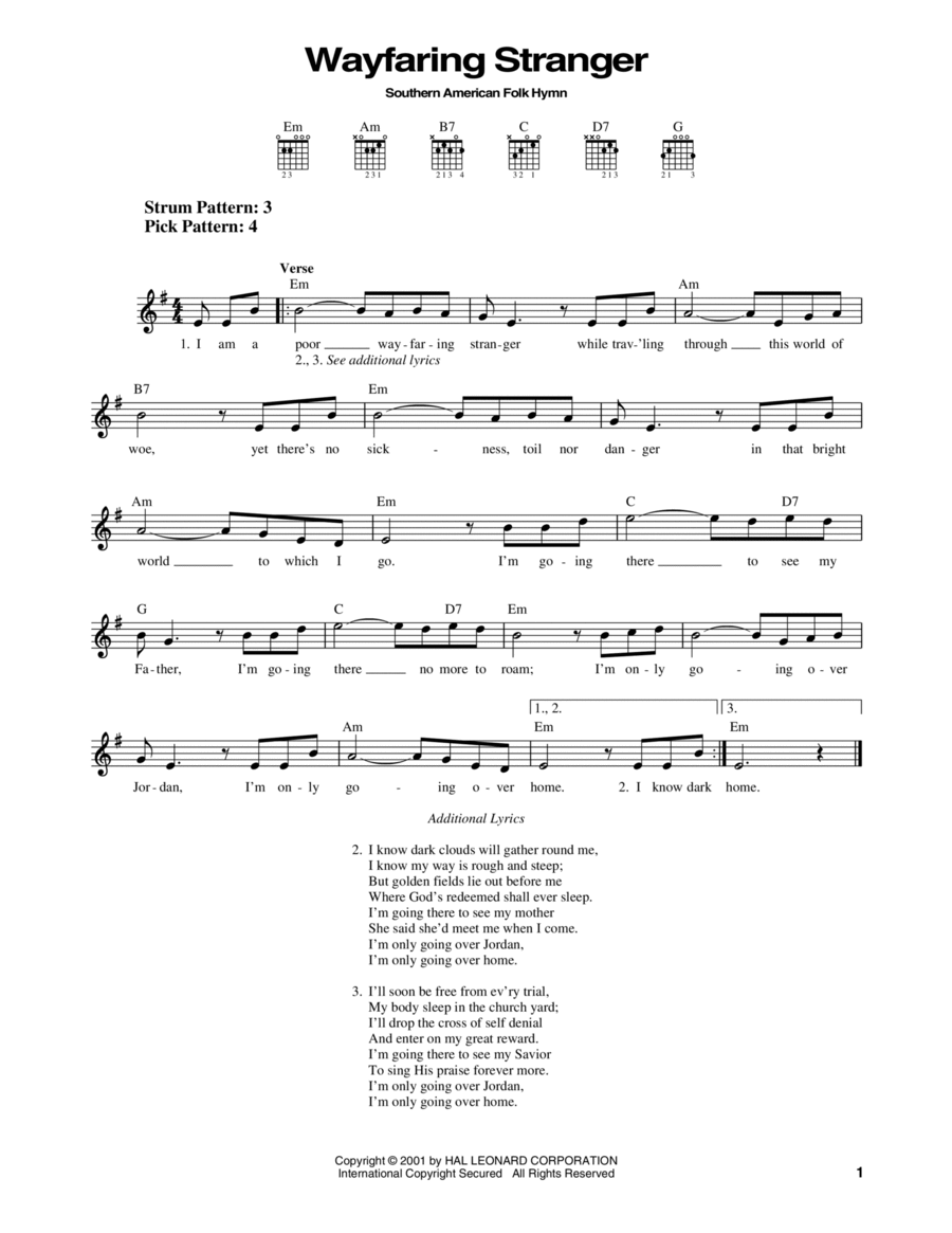 Wayfaring Stranger Acoustic Guitar Digital Sheet Music Sheet