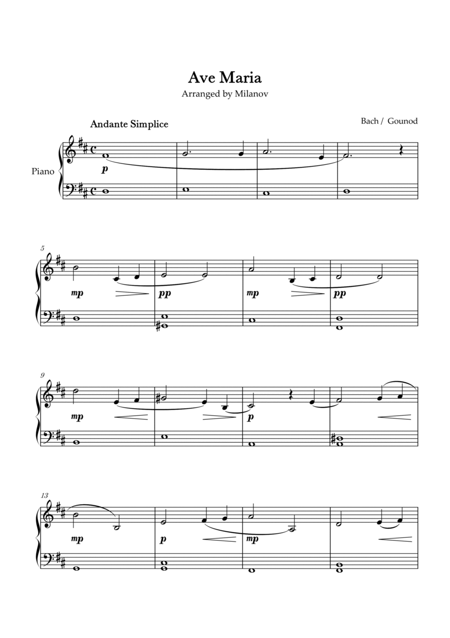 Ave Maria Bach Gounod in D Easy Beginner Piano - Easy Piano - Digital ...