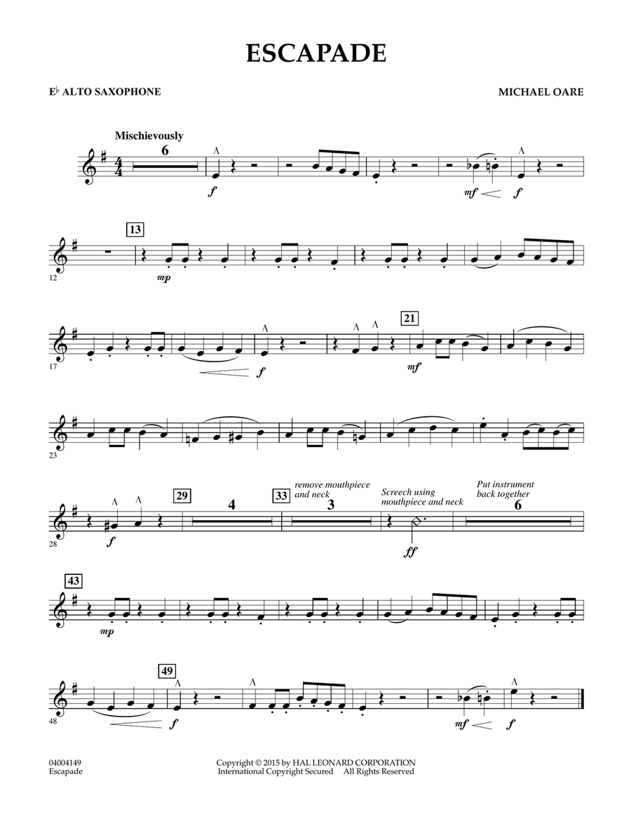 Escapade Eb Alto Saxophone By Michael Oare Concert Band Digital