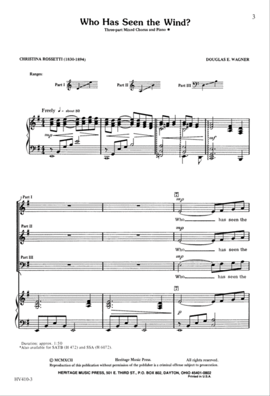 Who Has Seen the Wind? by Douglas E. Wagner - 3-Part - Digital Sheet ...