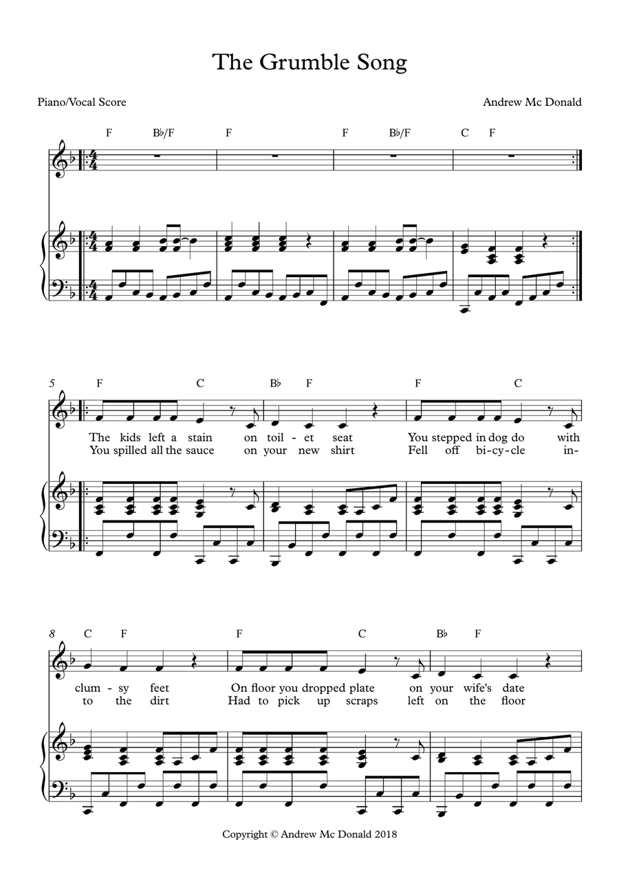The Grumble Song - Voice, Piano, Vocal - Digital Sheet Music | Sheet ...