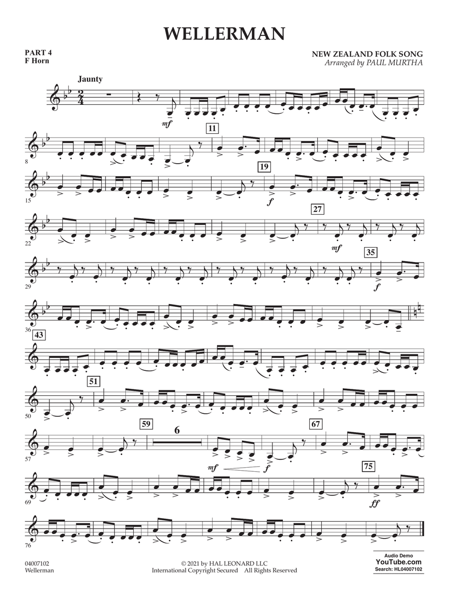 Wellerman Arr Paul Murtha Pt4 F Horn By Paul Murtha Concert