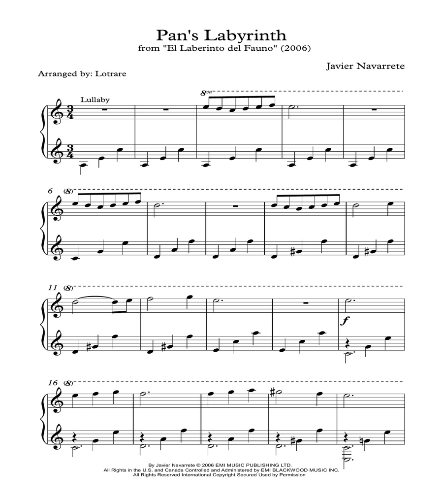 Pan's Labyrinth Lullaby - Piano Solo - Digital Sheet Music | Sheet ...