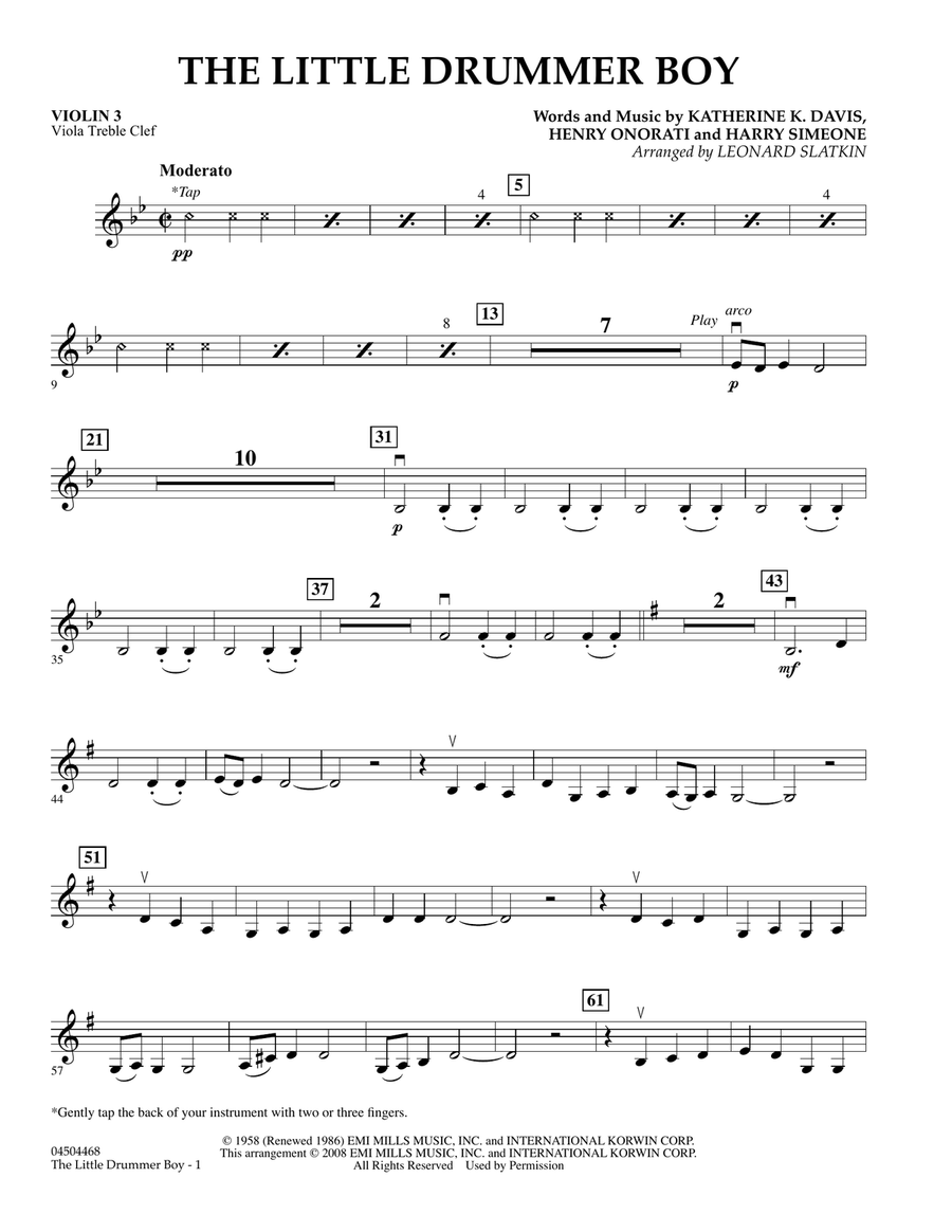 The Little Drummer Boy - Violin 3 (Viola Treble Clef) by Toby Keith ...