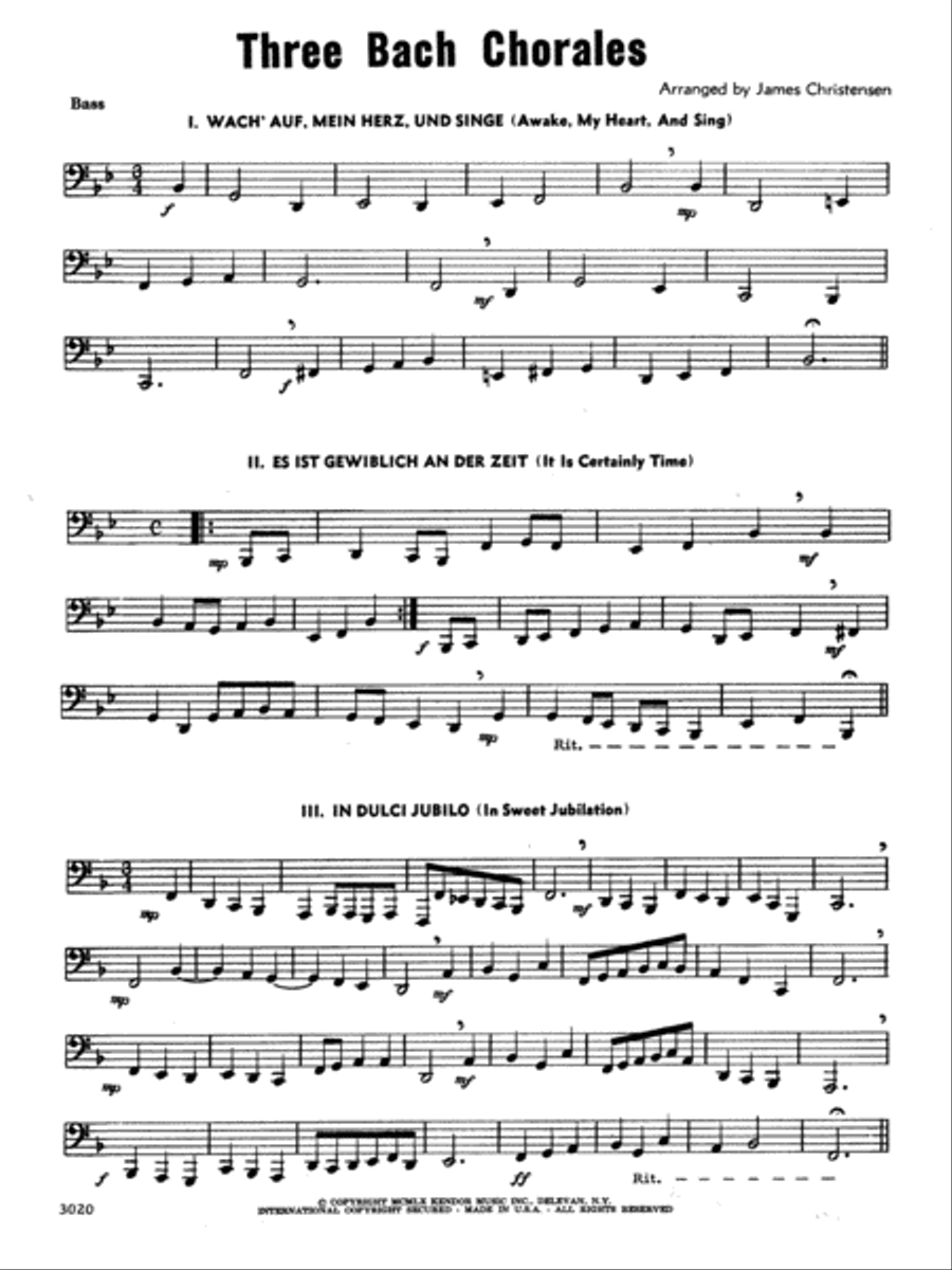 Three Bach Chorales - Bass by Johann Sebastian Bach - Part - Digital ...