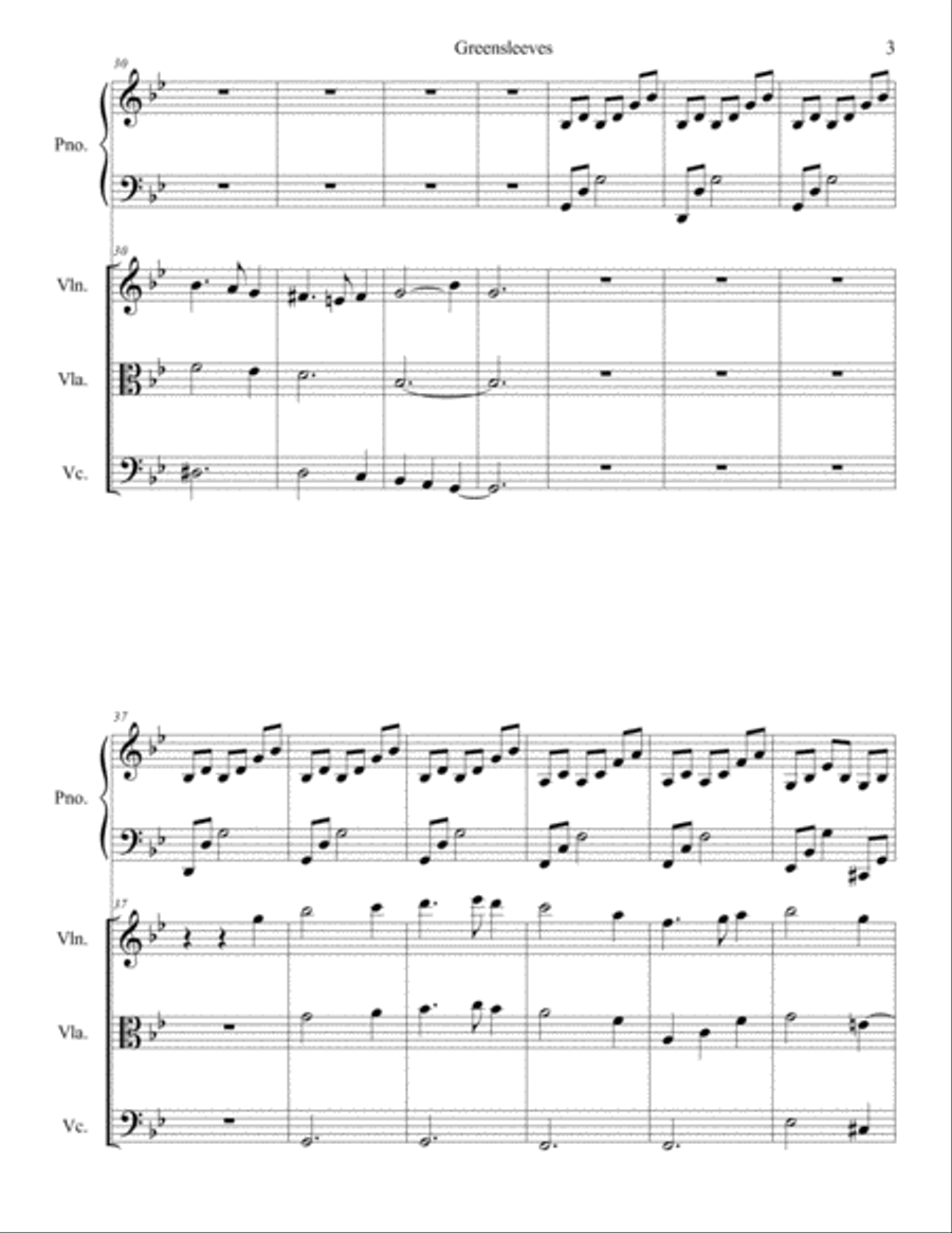 Greensleeves - English traditional folk song arr. for piano quartet ...