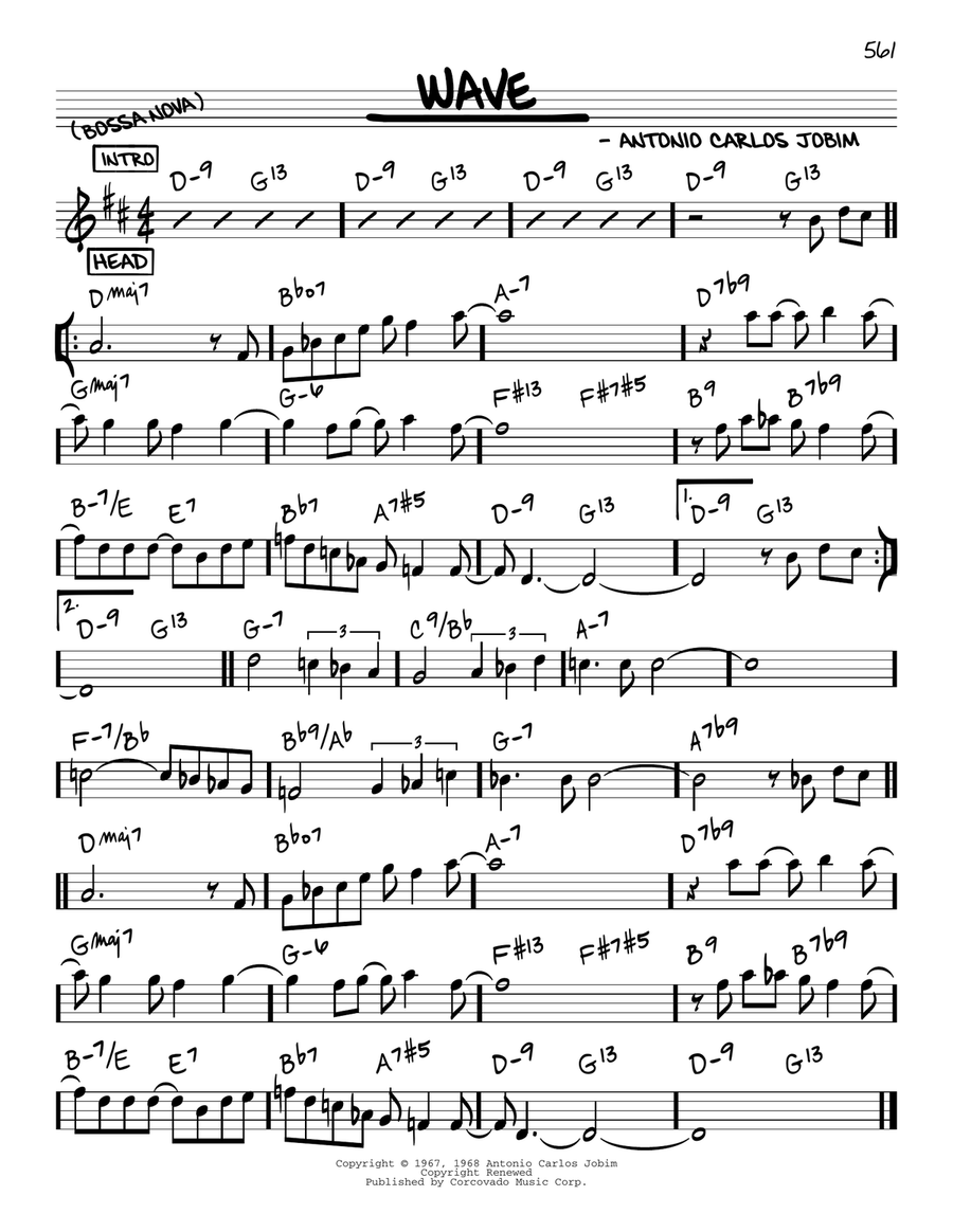 Wave By Antonio Carlos Jobim Piano Digital Sheet Music Sheet