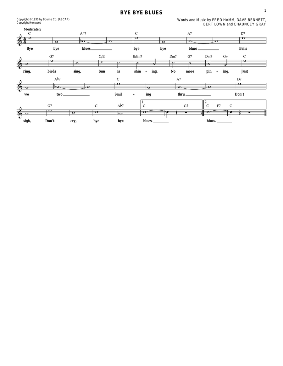 Bye Bye Blues by Bert Kaempfert - Piano, Vocal, Guitar - Digital Sheet Music | Sheet Music Plus
