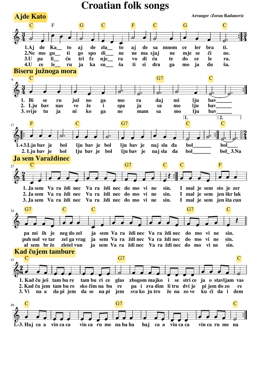 10 croatian folk songs - Volume 1 by Folk Song - Part - Digital Sheet ...