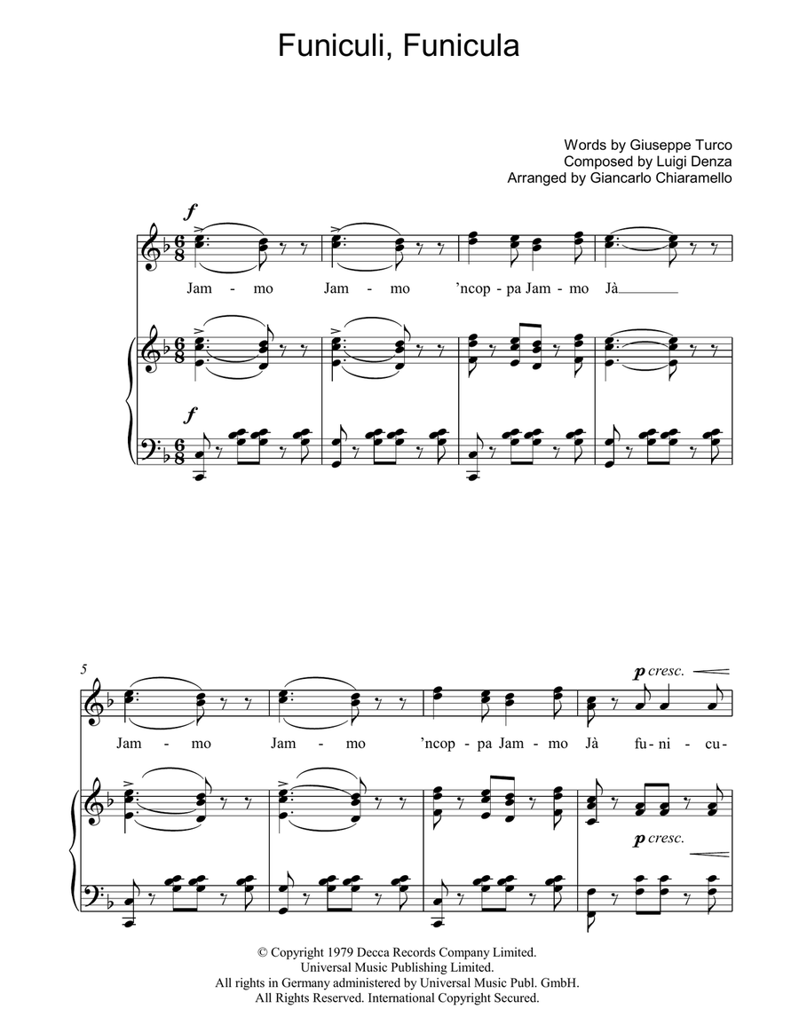 Funiculi, Funicula by Luciano Pavarotti - Piano, Vocal, Guitar ...