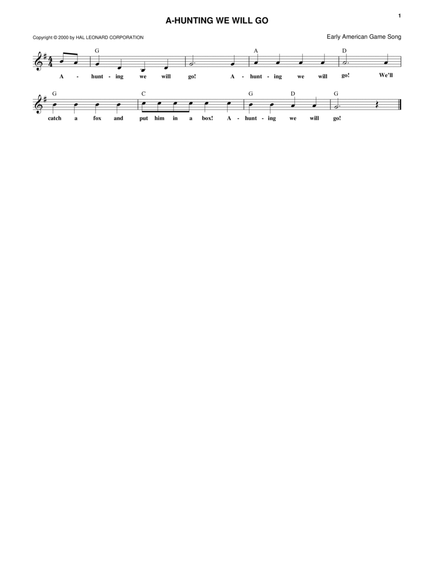 A-Hunting We Will Go by Traditional - Piano - Digital Sheet Music ...