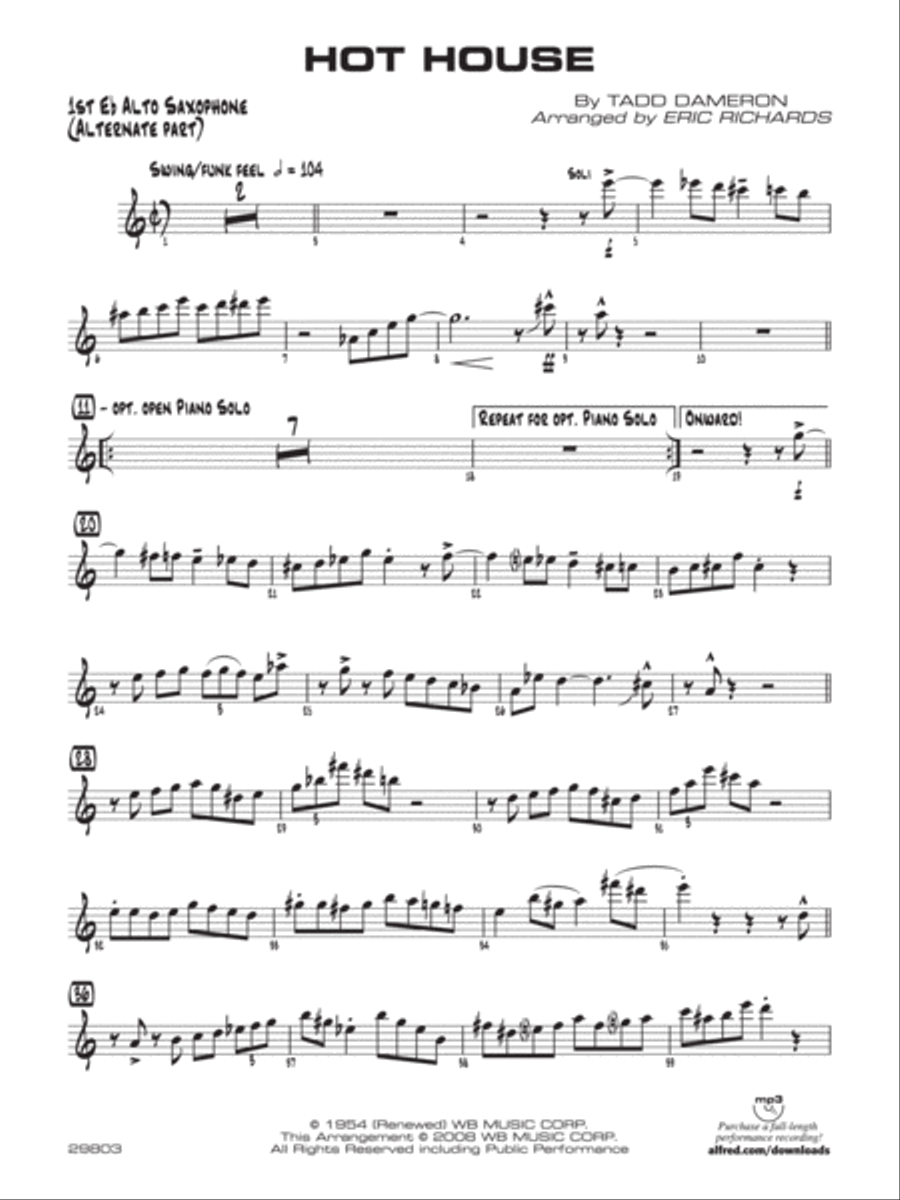 Hot House: E-flat Alto Saxophone by Eric Richards - Jazz Ensemble ...