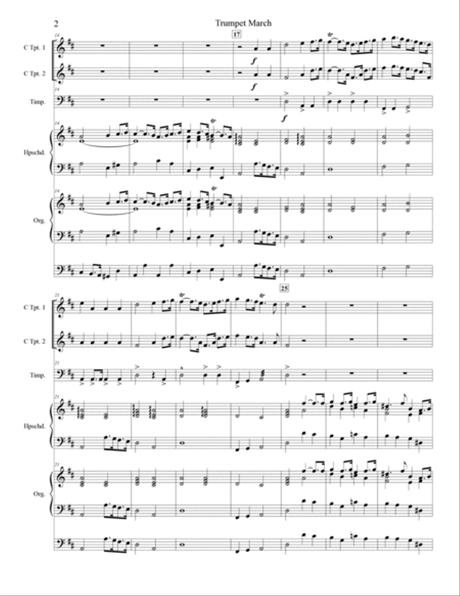 Trumpet March in D Major for 2 Trumpets, Organ, Harpsichord and Timpani ...