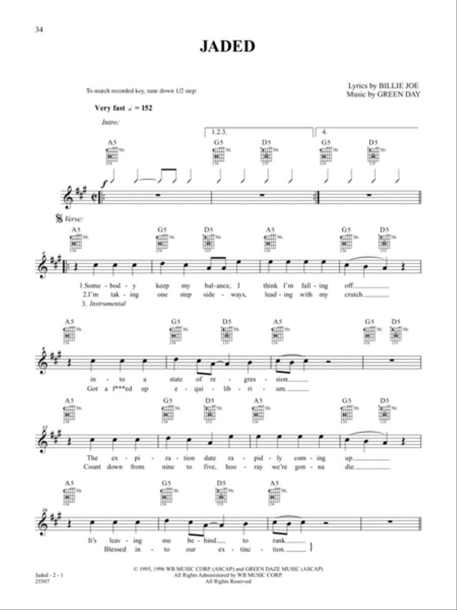 Jaded by Green Day - Electric Guitar - Digital Sheet Music | Sheet ...