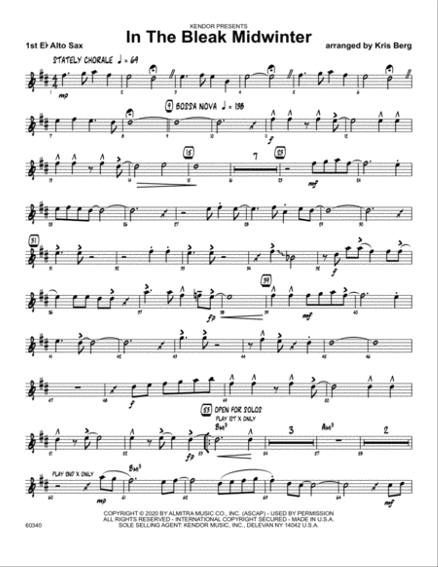 In The Bleak Midwinter Arr Kris Berg 1st Eb Alto Saxophone By