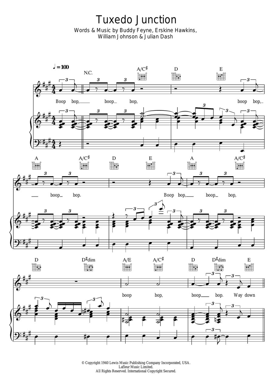 Tuxedo Junction by The Manhattan Transfer - Piano, Vocal, Guitar ...