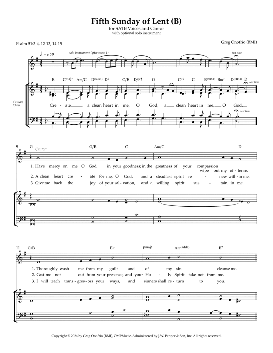 Psalm 51 Fifth Sunday Of Lent Year B 4 Part Digital Sheet Music