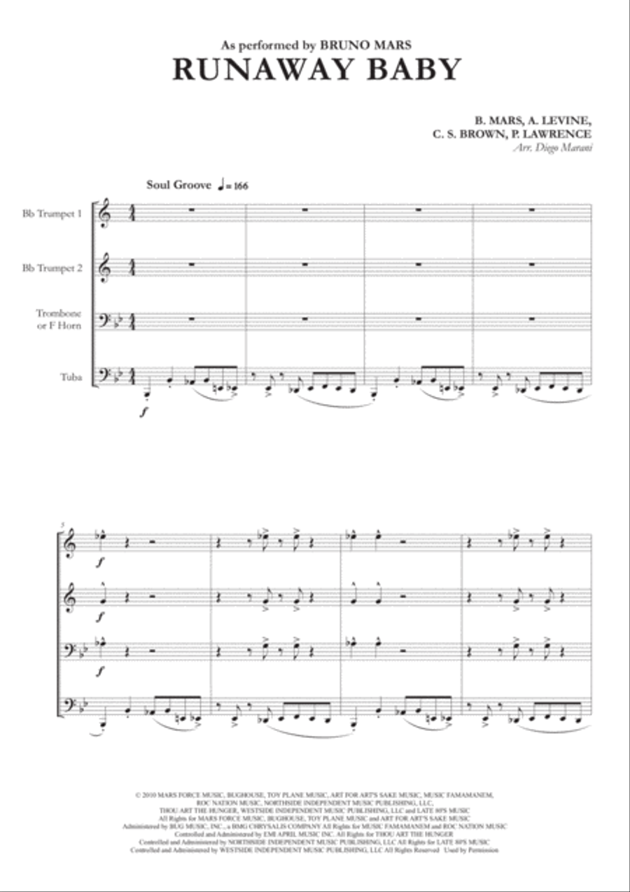 Runaway Baby by Bruno Mars - Brass Ensemble - Digital Sheet Music ...