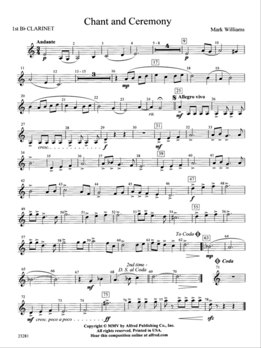Chant and Ceremony: 1st B-flat Clarinet by Mark Williams - Concert Band ...