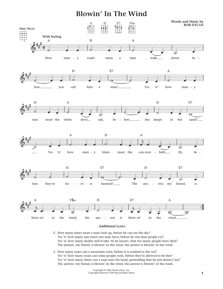 Blowin In The Wind From The Daily Ukulele Arr Liz And Jim Beloff