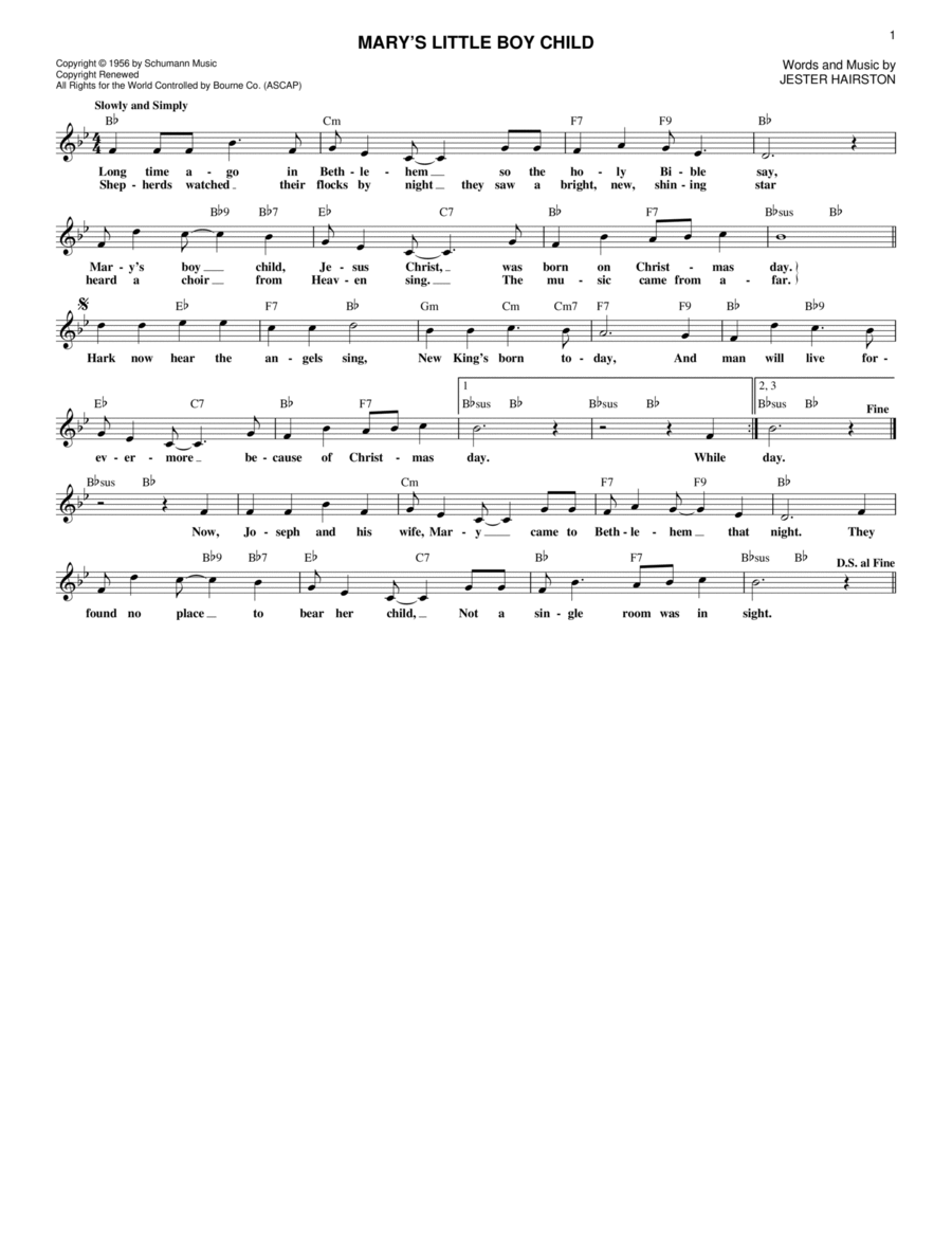 Mary's Little Boy Child by Jester Hairston - Piano - Digital Sheet ...