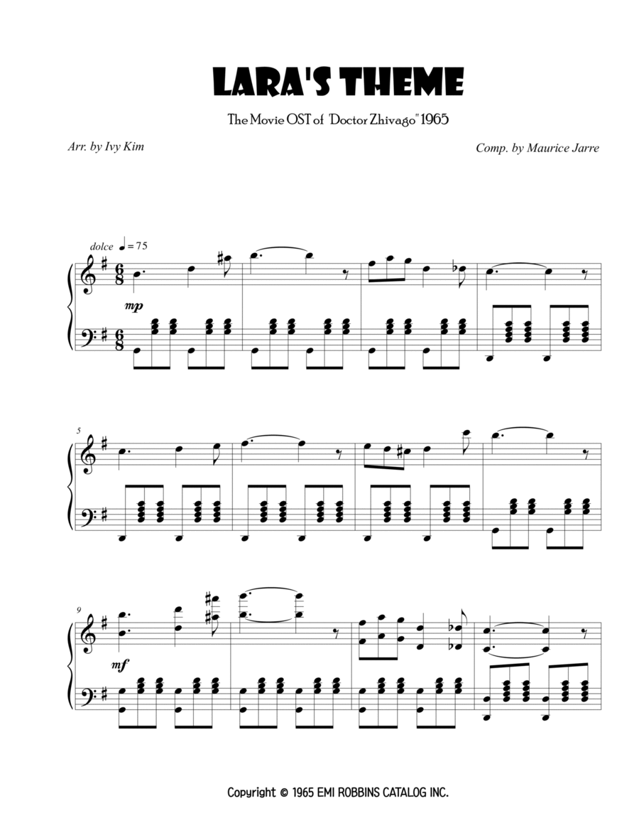Lara's Theme From Doctor Zhivago by Maurice Jarre - Piano Solo ...