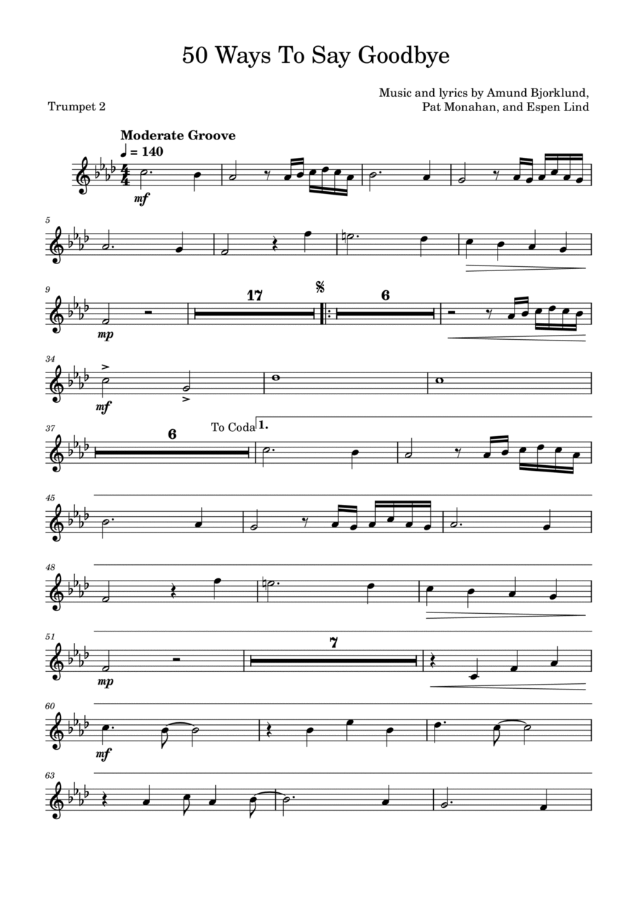 50 Ways To Say Goodbye by Train - B-Flat Trumpet - Digital Sheet Music ...