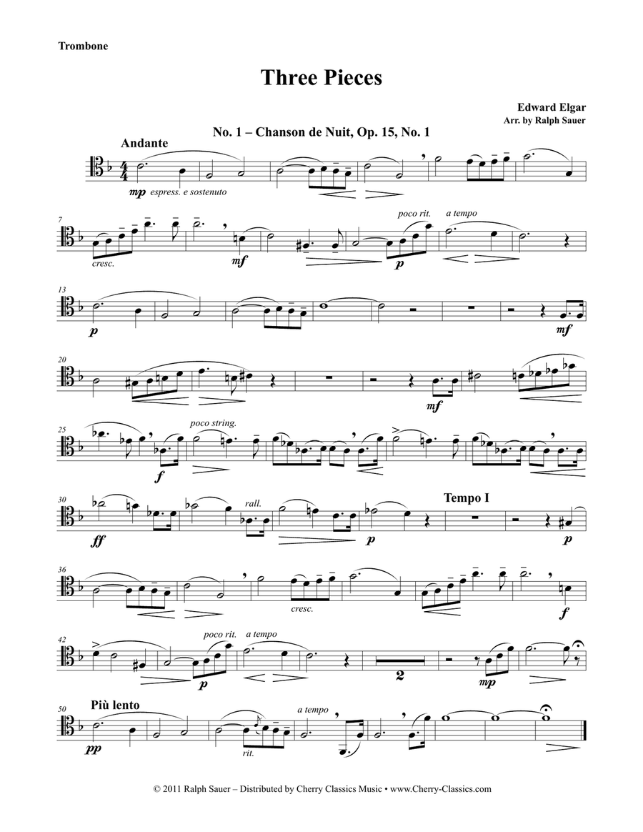 Three Pieces for Trombone & Piano by Edward Elgar - Piano, Piano ...