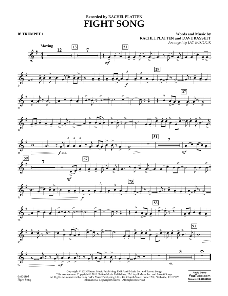 Fight Song - Bb Trumpet 1 by Rachel Platten - B-Flat Trumpet - Digital ...