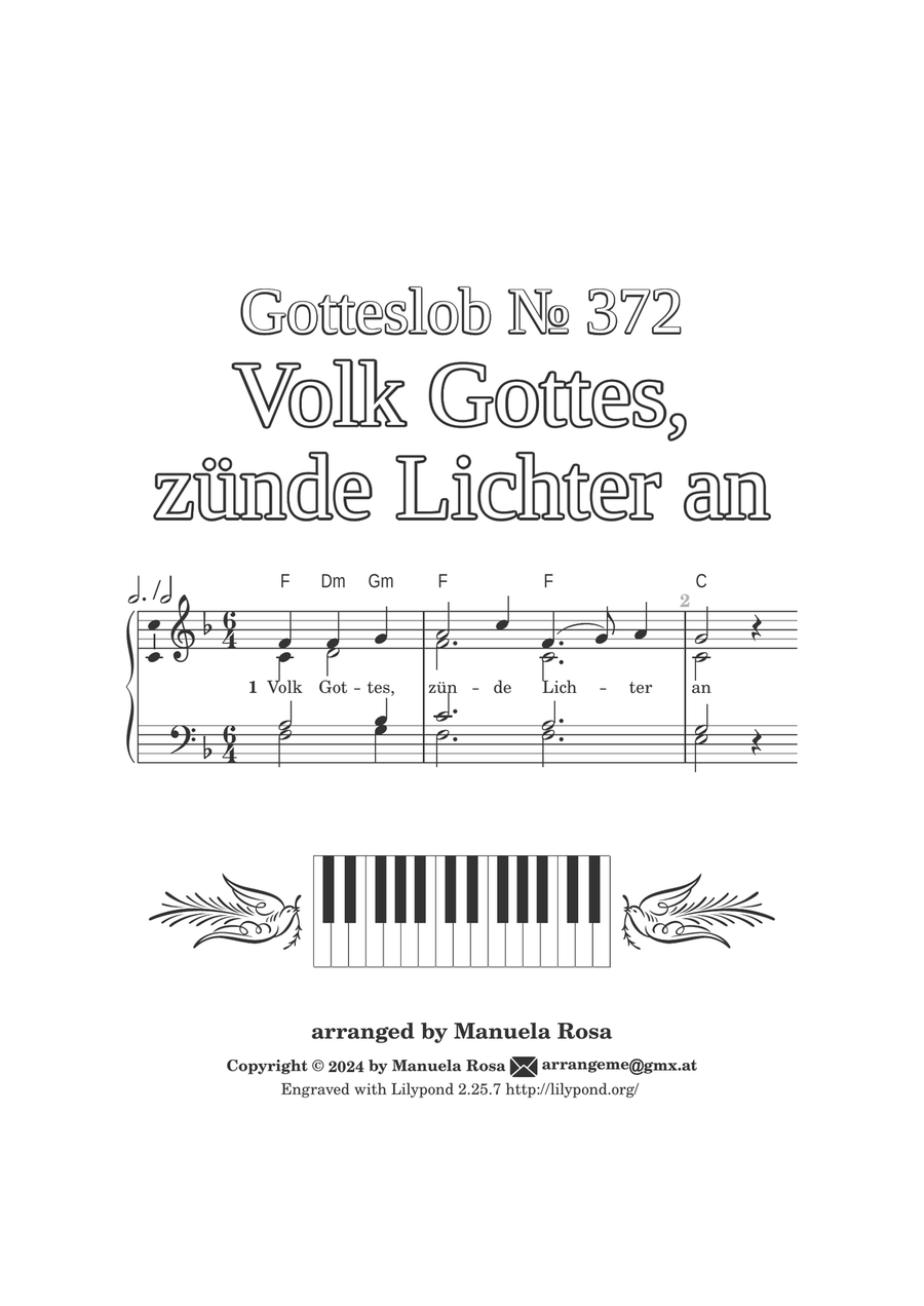 Volk Gottes, zünde Lichter an (Gotteslob 374 organ manualiter for ...