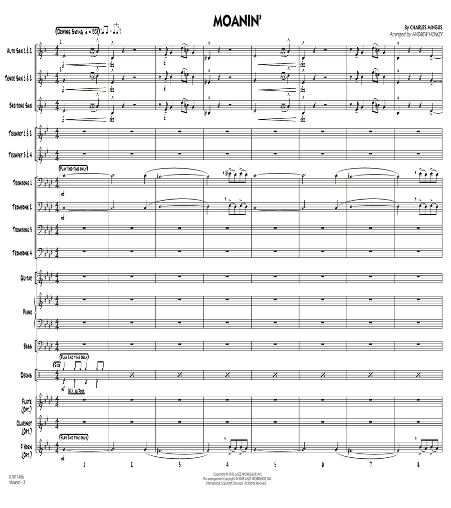 Moanin Conductor Score Full Score By Charles Mingus Jazz