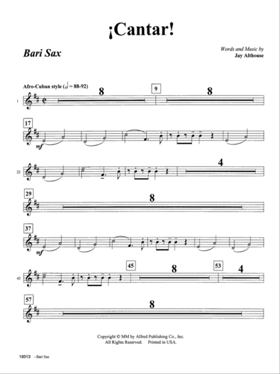 Cantar! (Sing!): E-flat Baritone Saxophone by Jay Althouse - Baritone ...