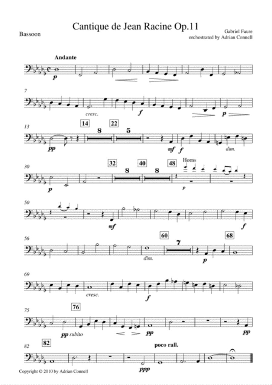 Faure - Cantique de Jean Racine orchestrated Adrian Connell - Bassoon ...