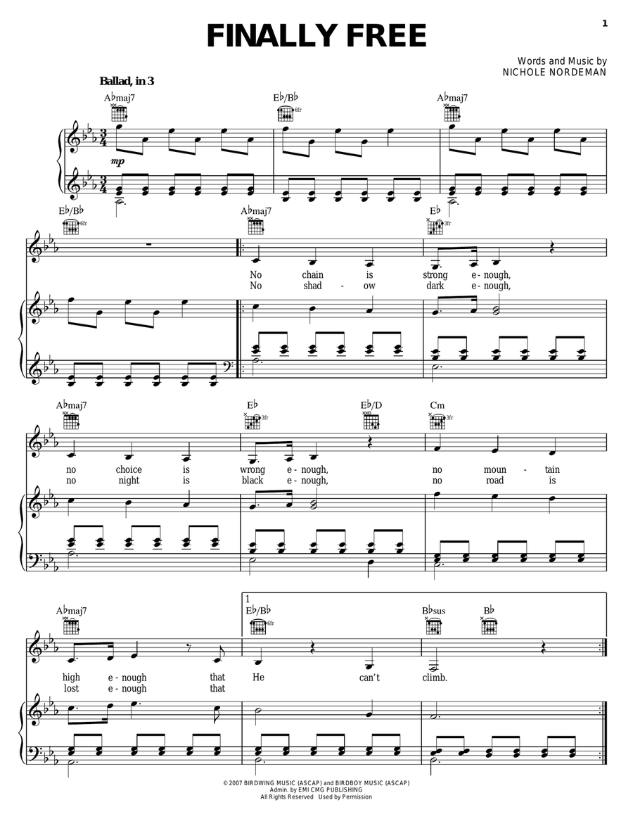 Finally Free by Nichole Nordeman - Acoustic Guitar, Voice, Piano, Vocal ...
