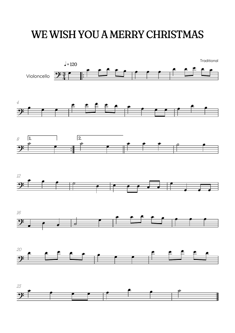 We Wish You a Merry Christmas for cello • easy Christmas sheet music by ...