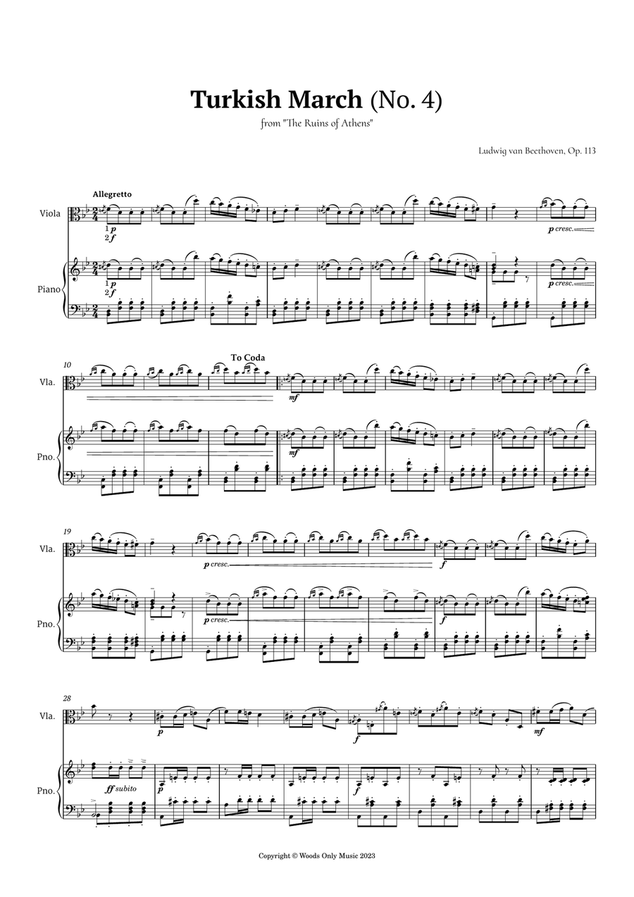 Turkish March by Beethoven for Viola and Piano by Ludwig van Beethoven ...